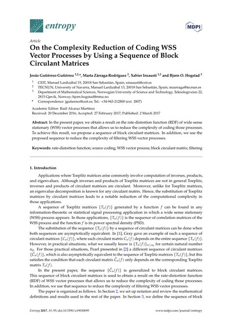 pdf on the complexity reduction of coding wss vector processes by