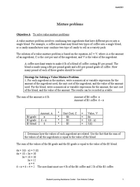 Math0301 Mixture Problems Pdf Solution Mixture