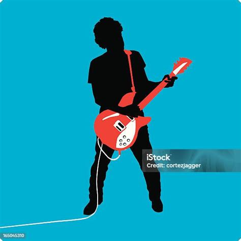 기타 연주자 실루엣 파란색 배경을 나타냅니다 벡터 일러스트레이션 공연에 대한 스톡 벡터 아트 및 기타 이미지 공연 공연자