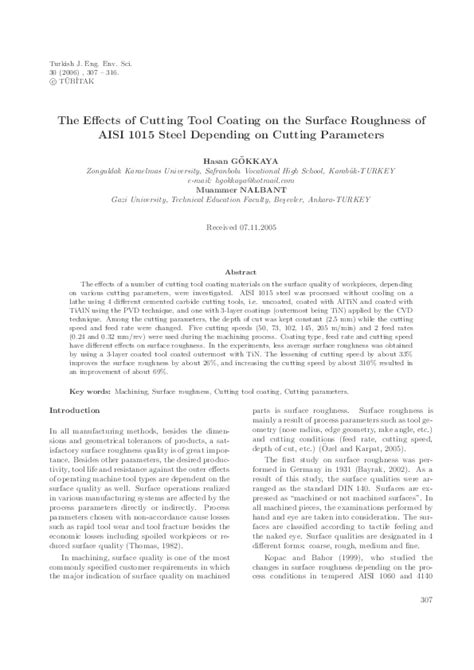 Pdf The Effects Of Cutting Tool Coating On The Surface Roughness Of Aisi 1015 Steel Depending