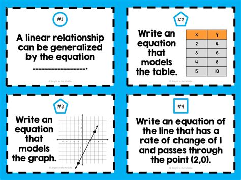 Modeling Linear Functions Task Cards 8 F 4 Bright In The Middle