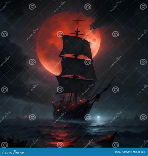 A Scary Pirate Ship Ominously Sailing Through The Dark Skies Generative Ai Stock Illustration