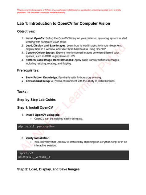 Lab 1 Introduction To Opencv For Computer Vision Pdf Software Computing
