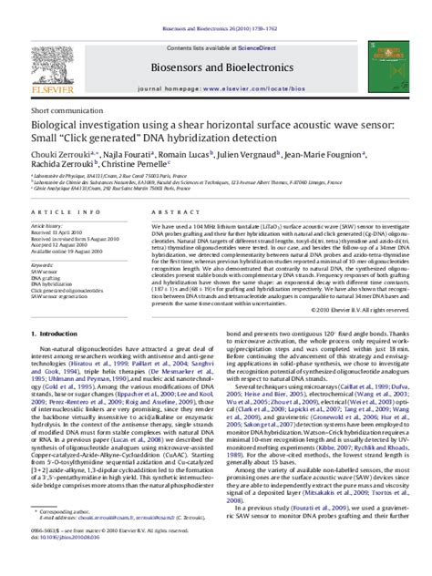Pdf Biological Investigation Using A Shear Horizontal Surface Acoustic Wave Sensor Small
