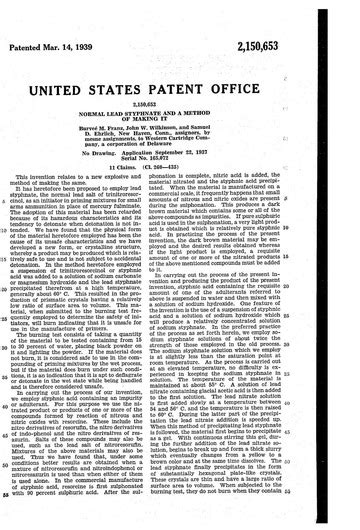 Lead Styphnate Normal And Process Of Making It Us Patent 2150653
