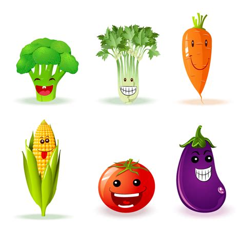 可愛い表情を見せる野菜のクリップアート Funny Veggies イラスト素材 Ai Eps イラストレーター