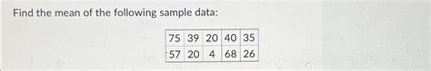 Solved Find The Mean Of The Following Sample Chegg Com