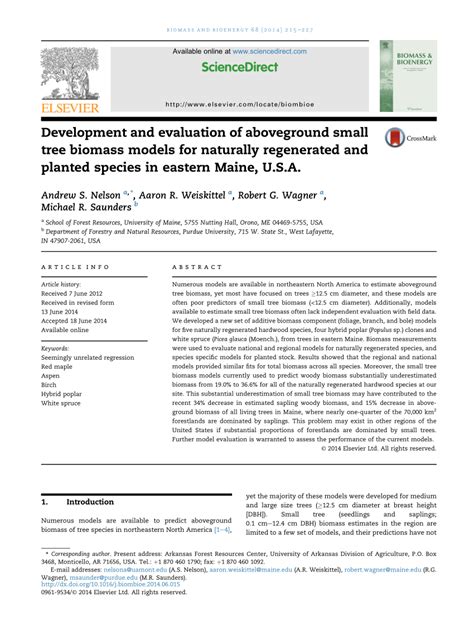 Pdf Development And Evaluation Of Aboveground Small Tree Biomass Models For Naturally