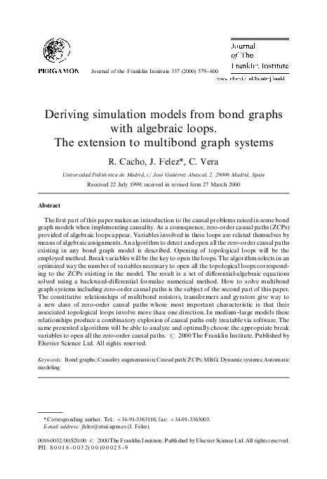 Pdf Deriving Simulation Models From Bond Graphs With Algebraic Loops Jesus Felez