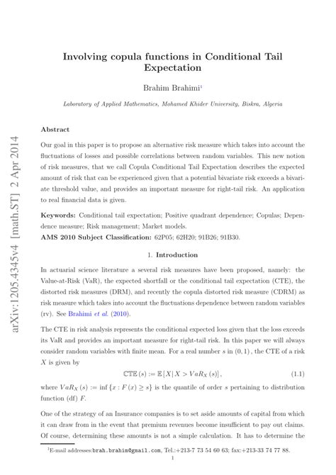 Pdf Involving Copula Functions In Conditional Tail Expectation