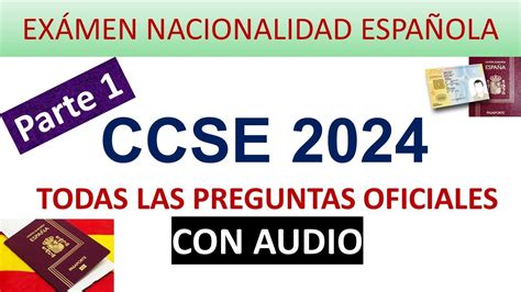 CCSE 2024 PREGUNTAS OFICIALES EXAMEN NACIONALIDAD PARTE 1 YouTube