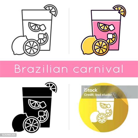 카이피리냐 아이콘 세트 선형 검정 및 Rgb 색상 스타일입니다 브라질 칵테일 레몬 설탕알코올 음료 전통 음료 하루 종일 칵테일 국가 화분 격리 벡터 일러스트레이션 술 마실