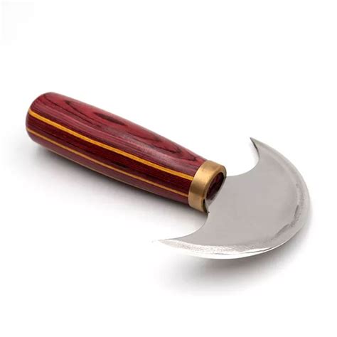 Leathercraft Leather Skiving Trimming Cutting Tool 125mm Round Head Knife With Wooden Handle