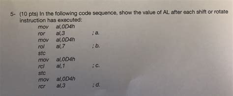 5 10 Pts In The Following Code Sequence Show The