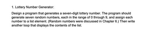 Solved 1 Lottery Number Generator Design A Program That