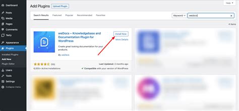 installing wordpress documentation plugin wedocs
