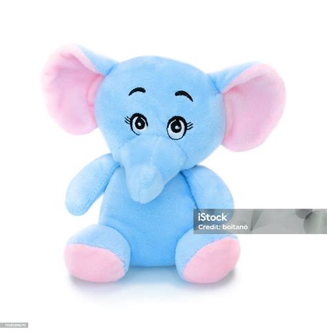 그림자 반사와 흰색 배경에 고립 된 코끼리 플 루시 인형 흰색 배경에서 코끼리 봉 제 인형 인형을 박제 점보 인형 장난감 착 색 된 코끼리 장난감 파란색과 분홍색 코끼리