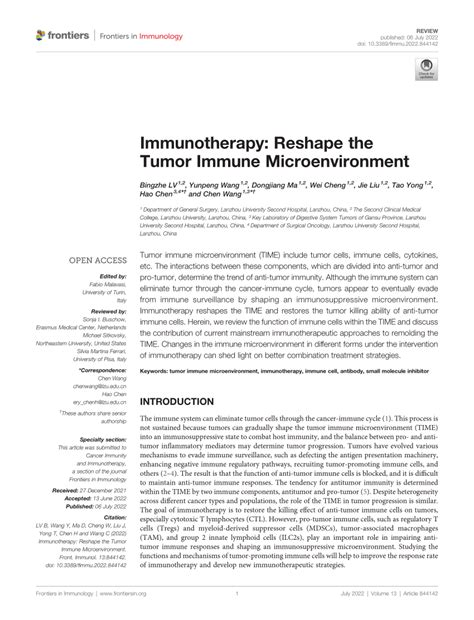 PDF Immunotherapy Reshape The Tumor Immune Microenvironment