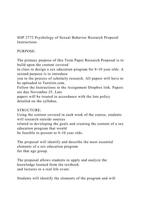 SOP Psychology Of Sexual Behavior Research Proposal Instr Docx
