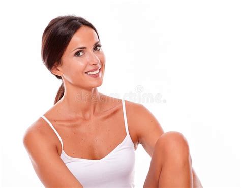 Attractive Smiling Brunette Young Woman Only Stock Image Image Of