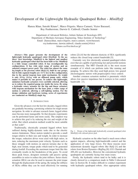 Pdf Development Of The Lightweight Hydraulic Quadruped Robot Minihyq