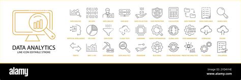 Data Analytics Icon Set In Line Style Data Analysis Icons Vector