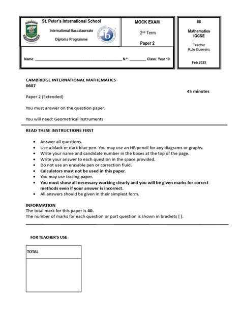 Mock P2 Y10 Extended Pdf Educational Assessment And Evaluation Vocational Education