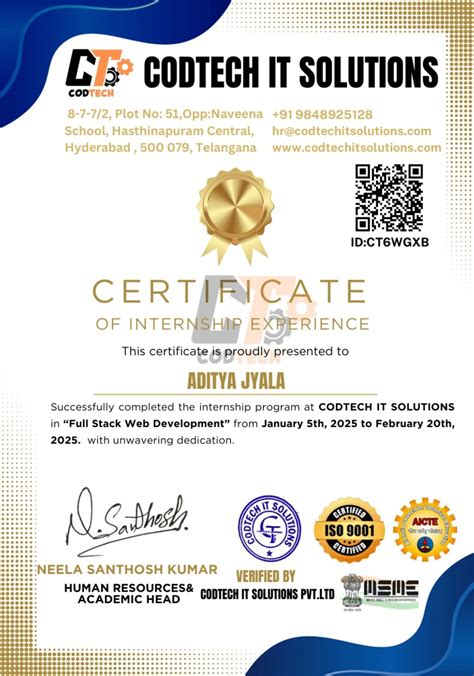 Aditya Jyala On Linkedin Fullstackdevelopment Internship