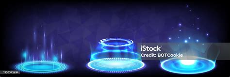 빛나는 Hud의 공상 과학 디지털 하이테크 컬렉션 과학 미래의 홀로그램 포털 게임 판타지의 마법 왜곡 게이트 추상 기술 서클 텔레포트 연단 Gui Ui 가상 현실 사용자