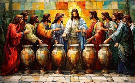 Jesus Turning Water Into Wine At The Wedding Feast In Cana Galilee An