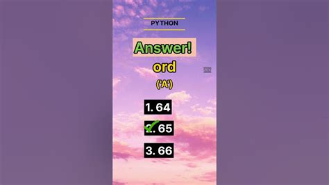 Ord Function Of Python Quiz Python Pythontutorial Pythonlearning
