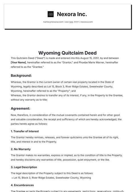 Free Wyoming Quitclaim Deed Template To Edit Online