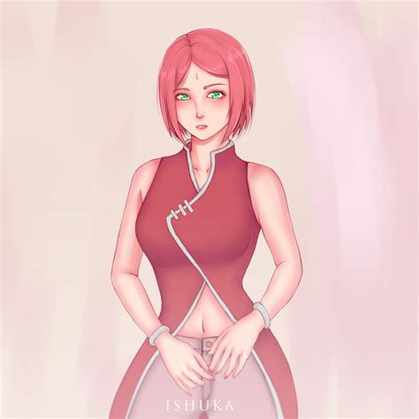 A Woman With Pink Hair And Green Eyes In A Red Dress Is Holding Her Hands On Her Hips