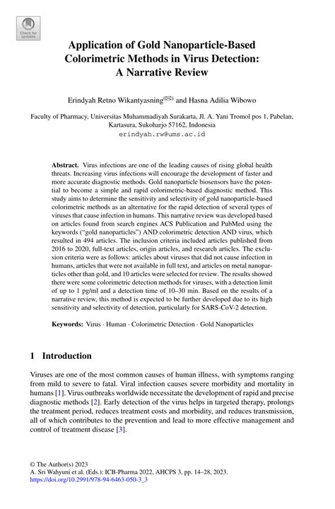 Pdf Application Of Gold Nanoparticle Based Colorimetric Methods In