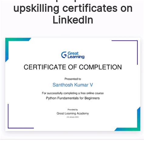 Santhosh Kumar V On Linkedin Greatlearningacademy Greatlearning Glacertificate