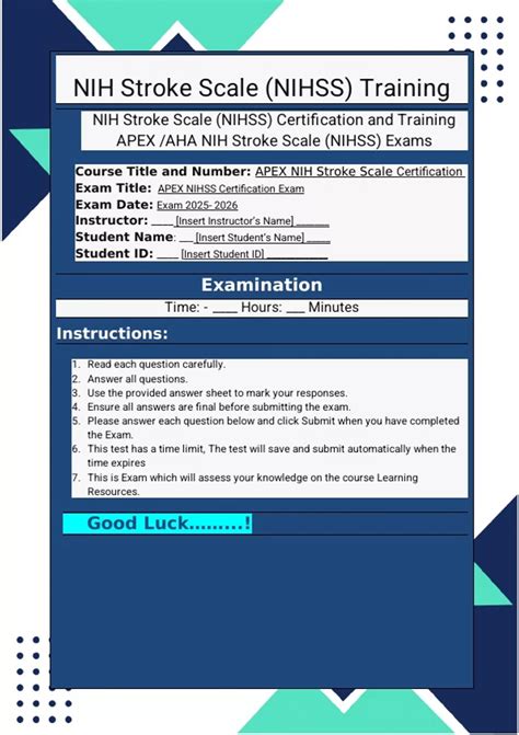 NIH Stroke Scale Level APEX AHA NIHSS Exam Cheat Sheet Questions And Answers Pass