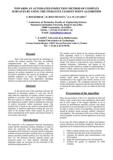 Pdf Towards An Automated Inspection Method Of Complex Surfaces By Using The Iterative Closest