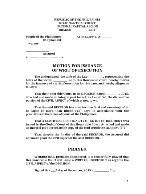 Motion For Issuance Of Writ Of Execution 2 Pdf Writ Judgment Law