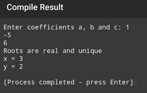 c program to find all roots of a quadratic equation entered by user go coding