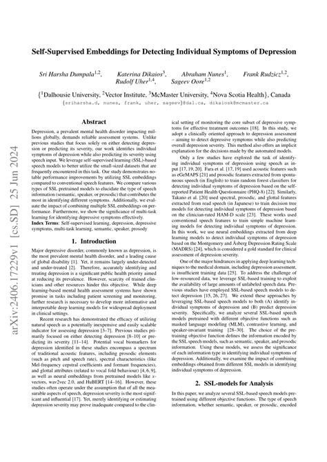 Pdf Self Supervised Embeddings For Detecting Individual Symptoms Of Depression