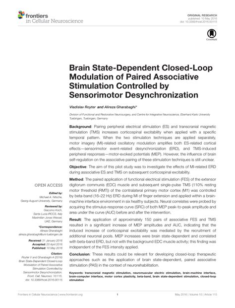 Pdf Brain State Dependent Closed Loop Modulation Of Paired