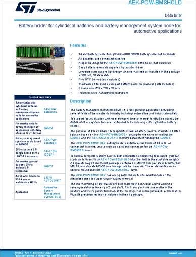 Aek Pow Bmshold Datasheet The Battery Management System Bms Is A Fast Growing