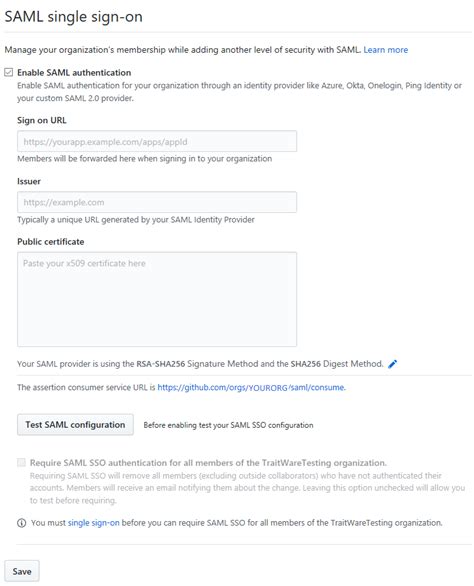 GitHub Organization SAML Integration Documentation TraitWare Inc