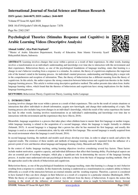 Pdf Psychological Theories Stimulus Response And Cognitive In Arabic Learning Videos