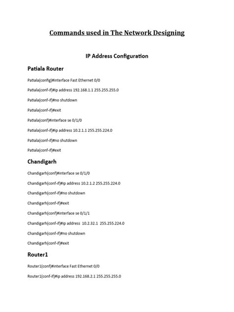 Commands Used In The Network Designing Pdf Computing Data Transmission
