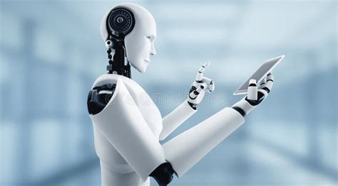 Mlp Robot Humanoid Use Mobile Phone Or Tablet In Future Office Stock Illustration Illustration