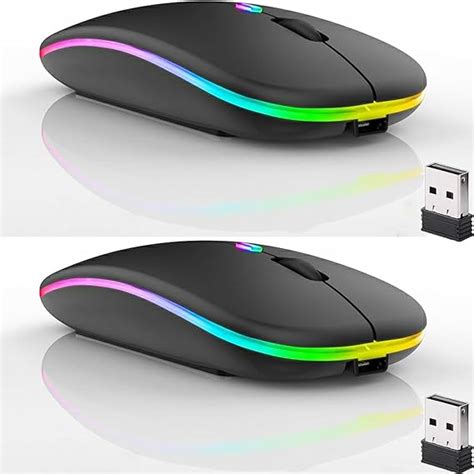 Amazon Com 2 Pack Wireless Bluetooth Mouse LED Dual Mode Rechargeable Silent Slim Laptop Mouse