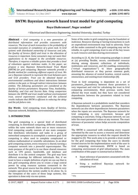 Bntm Bayesian Network Based Trust Model For Grid Computing Pdf