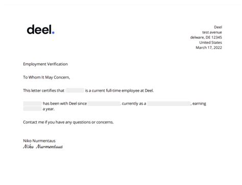 To Whom It May Concern Letter Employment Verification