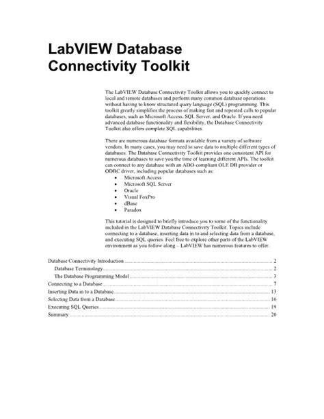 Labview Database Connectivity Toolkit Docslib